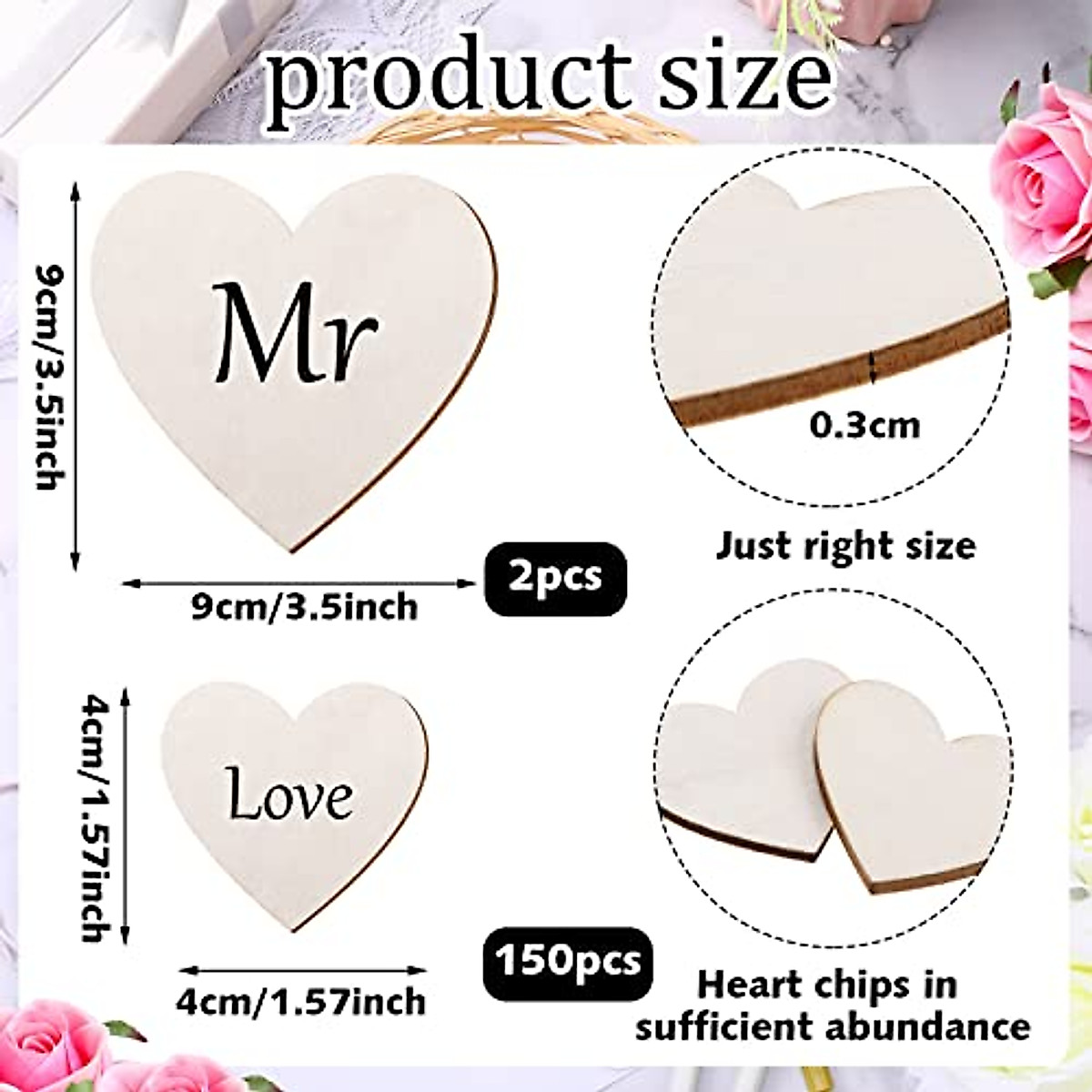 Wooden Hearts Guest Book Hearts Set 150 Pcs Small Wooden Hearts Cutouts and 2 Pcs Big Wood Heart Wooden Heart Guest Book Alternative Christmas Tree Ornament for Wedding Baby Shower Guest Sign