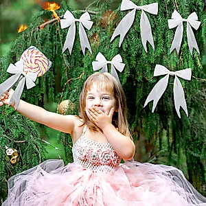 Cindeer 2 Rolls Christmas Glitter Wired Edge Ribbon Wired Fabric Ribbons for Gifts Wrapping Garland Card Craft Wreath Holiday Party Home(2.5 Inch X 20 Yard in Total,White)