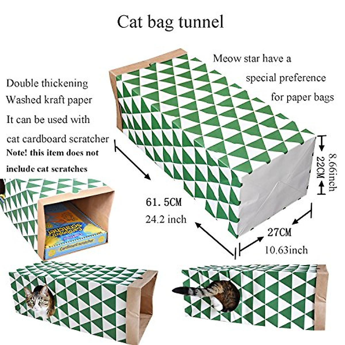 JZMYXA Cat Paper Bag Tunnel Toy Collapsible Tunnel for Rabbits, Kittens, Ferrets, Pet Paper House