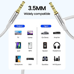 MOSWAG 16.4FT/5Meter 3.5mm Audio Aux Jack Cable to 3.5mm Aux Cable Male to Male Aux Cord Nylon Braided Stereo Jack Cord for Phones,Headphones,Speakers,Tablets,PCs,Music Players and More