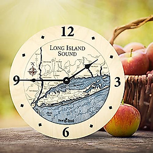 Sea & Soul Long Island Sound 3-D Nautical Wood Chart 12" Wall Clock, Handcrafted in The USA, Topographic Water Map Clock, Carved Lake Art Wall Clock, Coastal Décor (Deep Blue)