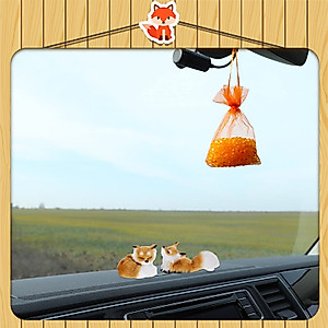 Simulation Fox Toy 2 Piece Fur Fox Model Stuffed Fox Ornament Static Action Figures Fox Squatting Sleeping Plush Mini Fox for Home Office Bag Decoration 5.5 x 2.76 Inch, 3.15 x 2.36 Inch (Brown)