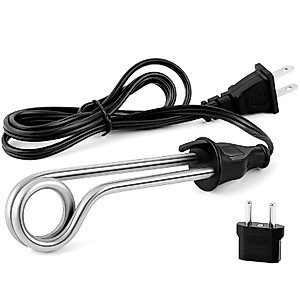 Huquary 1 Pcs Portable Immersion Water Heater 300W 120/240V Electric Camping Accessories Dual Voltage Immersion Heater Travel Water Boiler Water Heating Rod with Travel Adapter for Coffee (Black)