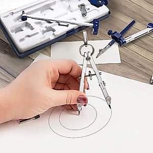 Compass for Geometry Large, Professional Drawing Compass Metal Drafting Compass Kit with Extension Bar,Metal Compass Geometry Set for Geometry, Drafting, Math, Drawing, for Engineer and Mathematician