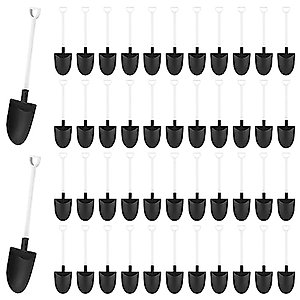 AUEAR 100 Pack Mini Shovel Shape Spoons Black Plastic Shovel Disposable Cute Dessert Spoons for Ice Cream Pudding Yogurtn