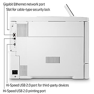 HP Color Laserjet Enterprise M555dn Single-Function Wired Ethernet Laser Printer, White - Print only - 4.3" Touchscreen Display, 40 ppm, 600 x 600 dpi, Auto Duplex Printing, USB, Cbmou Printer Cable