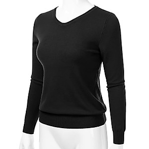 danibe Women's V-Neck Long Sleeve Pullover Soft Knitted Sweater Black M