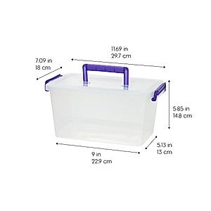 IRIS USA Plastic Storage Bins with Lids 5.4 Qt. Craft Organizers and Storage with Handle, Art Supply Storage Organizer, Arts and Crafts Organizer, Stackable and Secure Latch, Clear/Violet - 6 Pack