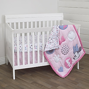Disney Minnie Mouse Pretty in Pink 3 Piece Nursery Crib Bedding Set, Pink, Grey, Rose