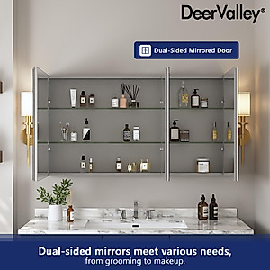 Deer Valley Medicine Cabinet with Mirror, 48" W x 26" H Bathroom Mirror with Storage, 3 Doors Frameless Modern Wall Mount Mirrored Medicine Cabinets with 2 Adjustable Shelves DV-1MC0149