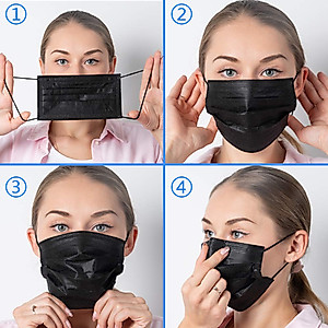 Face Mask Black, Disposable Face Masks, 3 Layer Design Protection Breathable Face Masks with Elastic earband