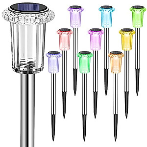 Eyrosa Solar Outdoor Lights, 10 Pack Solar Pathway Lights Outdoor Waterproof, Stainless Steel Solar Stake Lights for Garden Yard Path Walkway Driveway Patio Lawn Decor - Color Changing