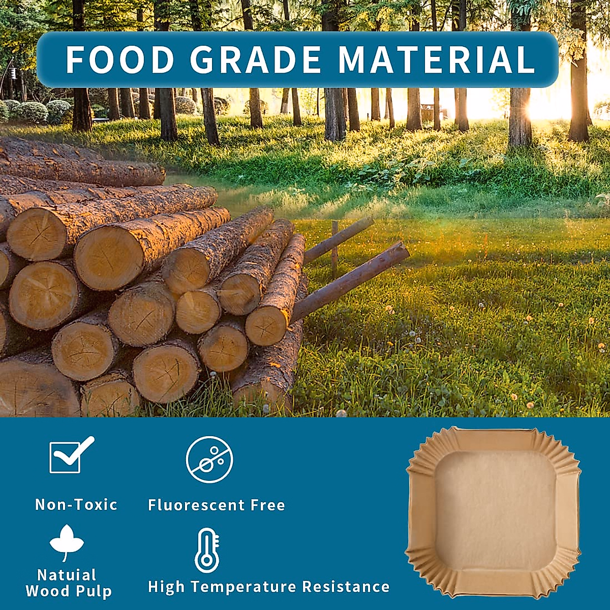 Air Fryer Disposable Paper Liner,100Pcs Square Air Fryer Liners,6.3in Parchment Paper for Baking,Unbleached Non-stick Oil-proof Oven Liner