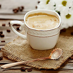 16 Pack Stainless Steel Tableware Creative Flower Coffee Spoon Sugar Spoon Tea Spoon Stir Bar Spoon Stirring Spoon, 8 Different Patterns,2 sets (Rose Gold)