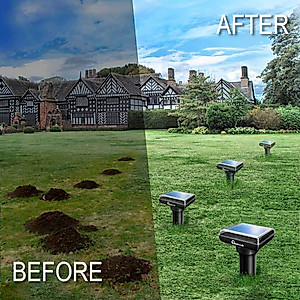 Apello Mole Repellent Pack of 4 Mole Chaser Vole Deterrent Mole Repeller Solar Powered Gopher Repellent Ultrasonic No Mole Killer Gopher Trap Harm to Your Yard