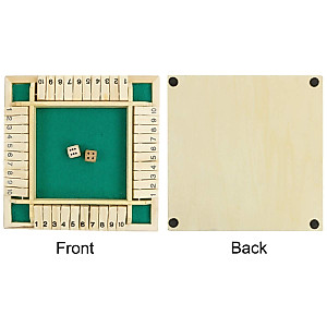 bouti1583 Shut The Box Dice Game,Classic 4 Sided Wooden Board Game Flip 10 Numbers Classic Tabletop Games for 2-4 Player(Green,8.8inch)
