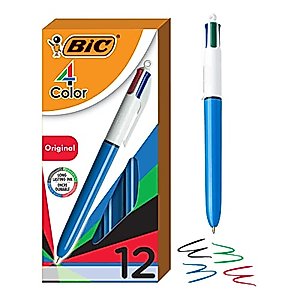 BIC 4-Color Original Retractable Ball Pens, Medium Point (1.0mm), 12-Count Pack, Retractable Ball Pen With Long-Lasting Ink