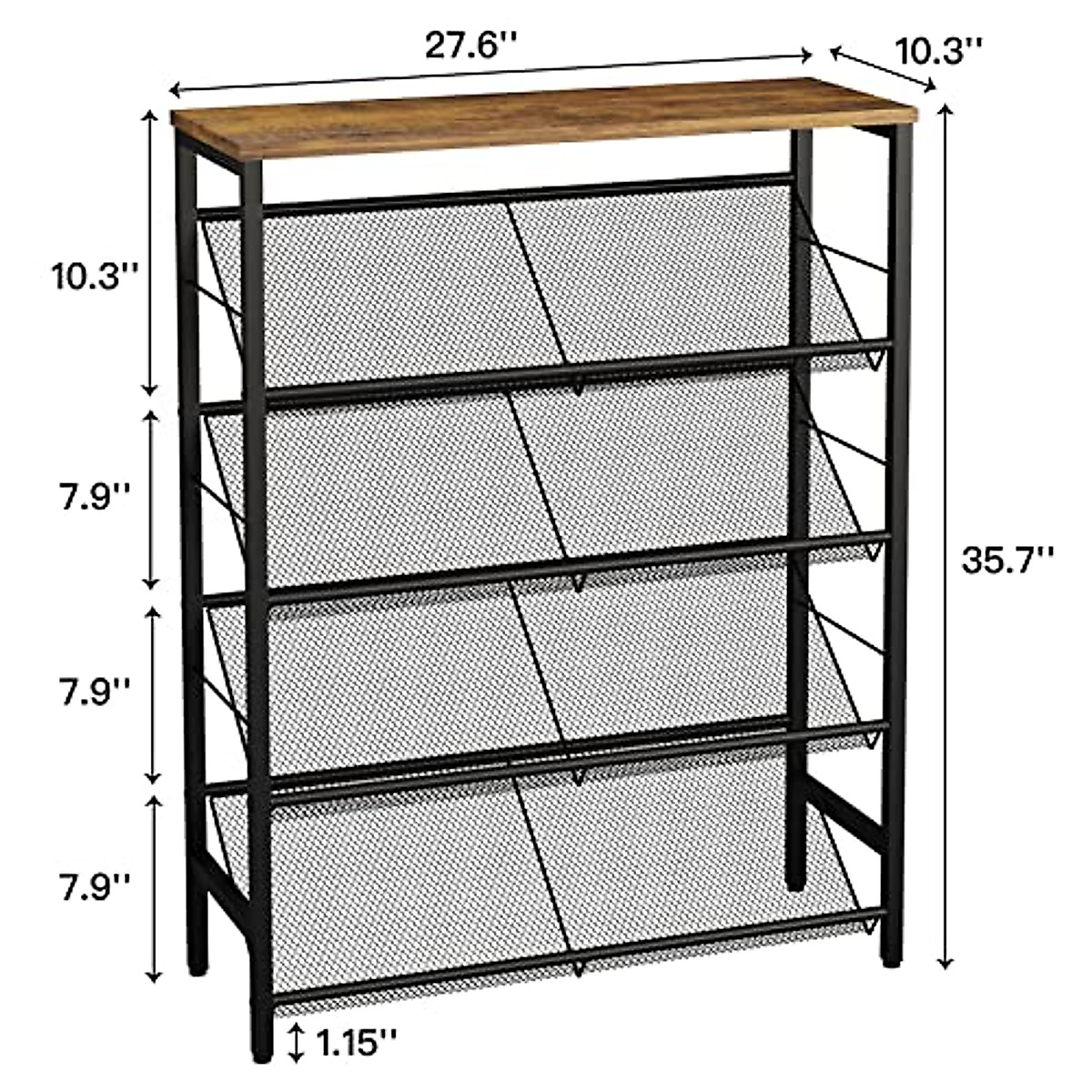 LIDYUK Shoe Rack, 5-Tier Shoe Organizer with 4 Slanted Metal Mesh Storage Shelves and Wood Top, Free Standing Shoe Rack for Entryway, Hallway, for 20-24 Pairs of Shoe Storage, Rustic Brown