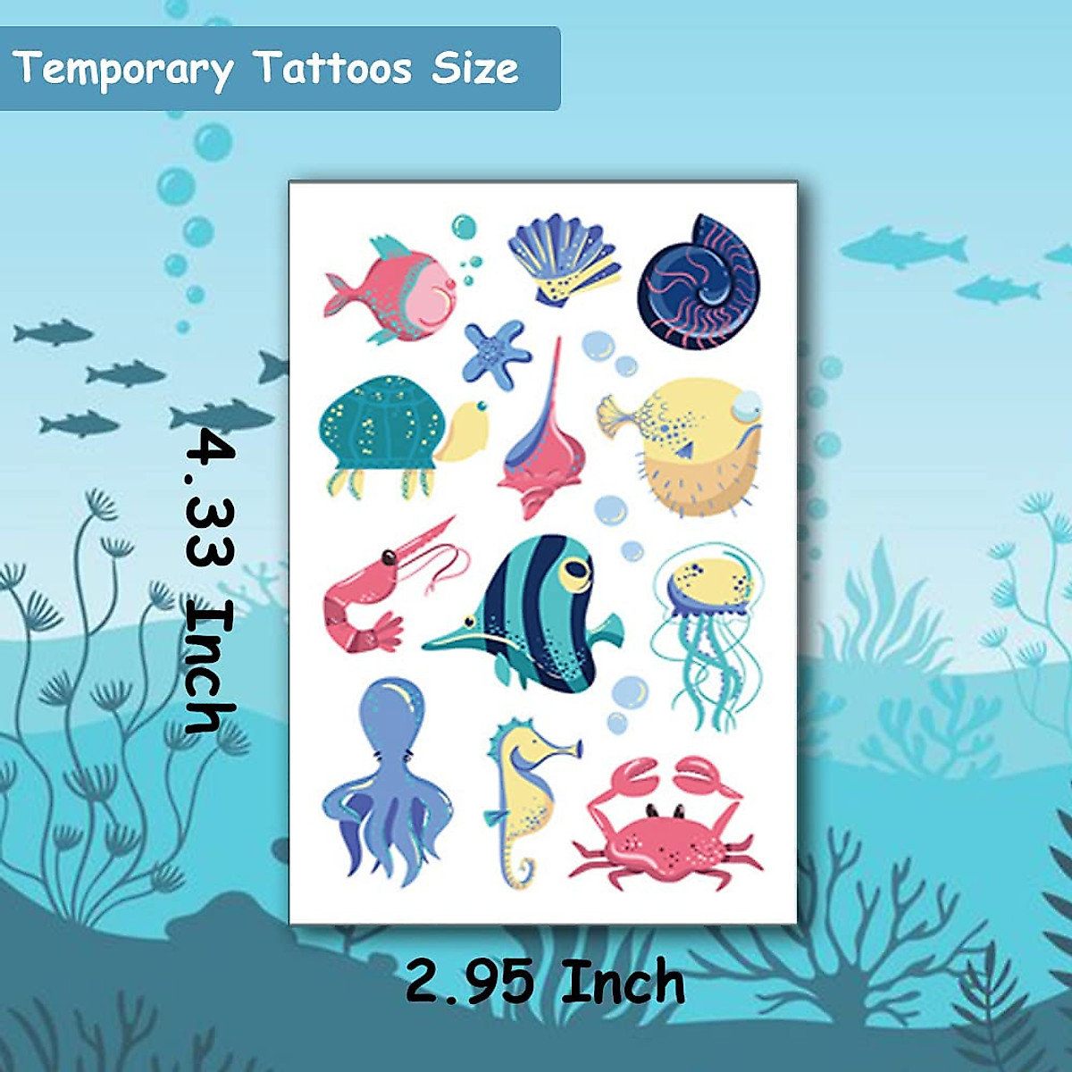 Hohamn Sea Animals Temporary Tattoos for Kids - 90+ Cartoon Ocean Animal Fake Tattoos for Girls Boys Birthday Party Supplies Favors, Baby Shower