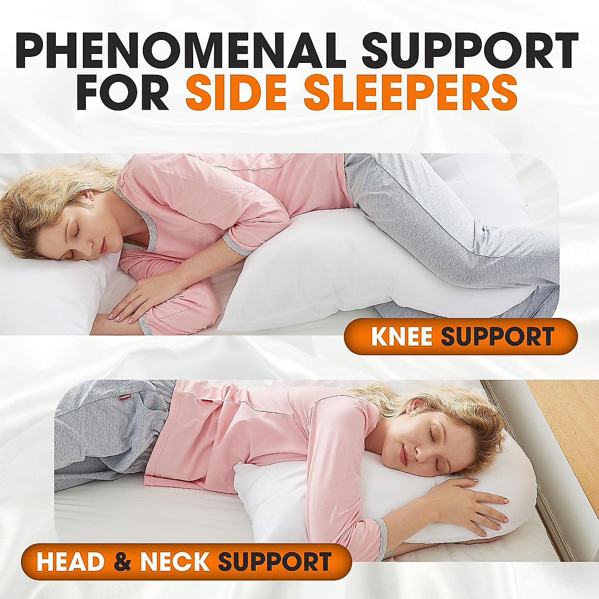 Cheer Collection Oversized V Shaped Pillow, L Shaped Pillow for Neck and Shoulder Support, Side Pillow for Sleeping on Side, Pregnancy Pillow, Curved Pillow, Includes Pillow Cover