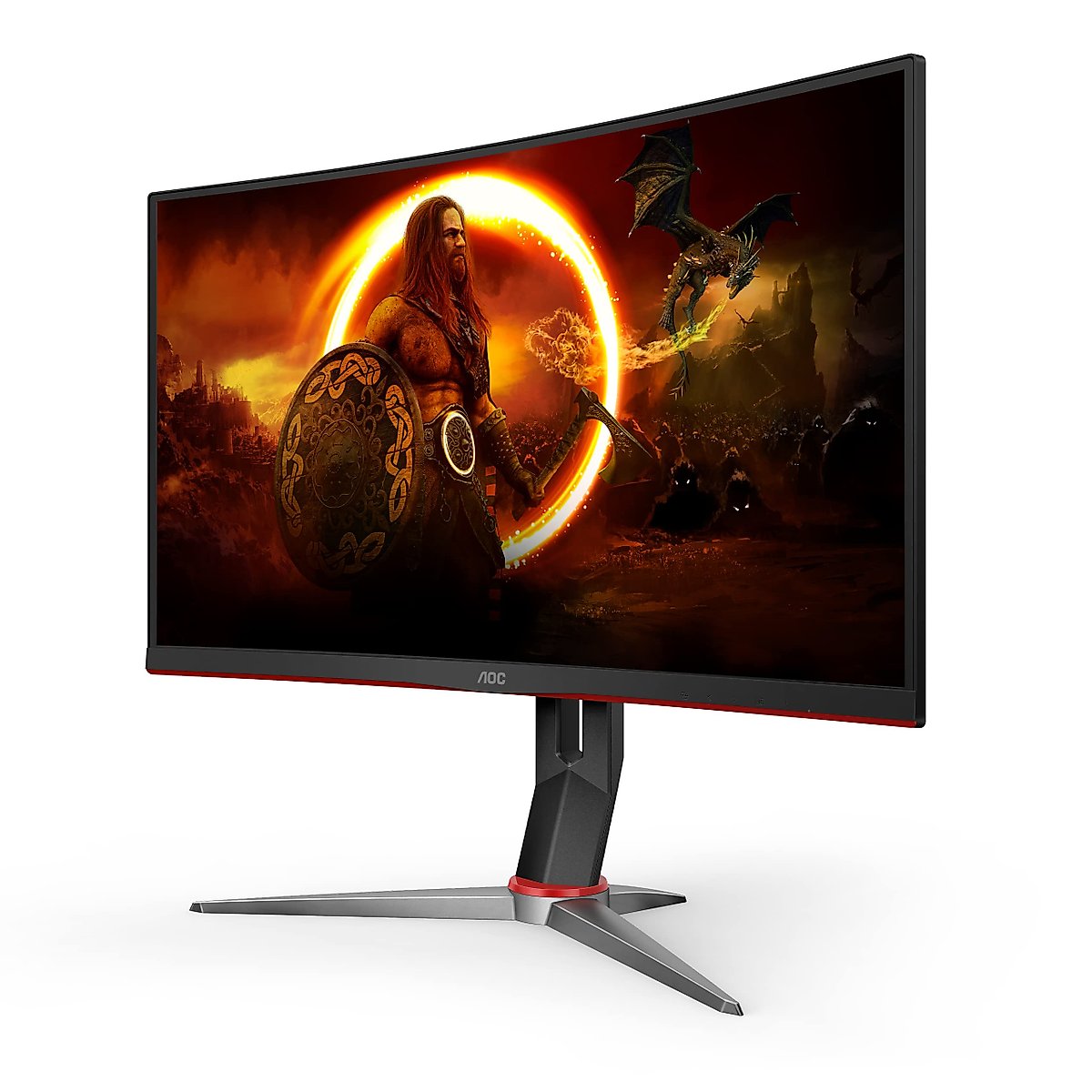 AOC CQ27G2 27" Super Curved Frameless Gaming Monitor QHD 2K, 1500R VA, 1ms, 144Hz, FreeSync, Height adjustable, 3-Yr Zero Dead Pixel, Black/Silver