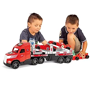 Wader 36240 Action Magic Truck Formula 1 Racing Car Transporter with Winch, from 3 Years, Approx. 79 cm, red, Standard