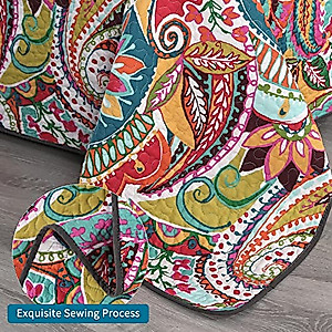 Qucover Quilt Sets Queen, 3-Piece Multicolor Paisley Cotton Queen Bedspread Quilt with 2 Pillow Shams, Patchwork Coverlet Set (Queen 90x98)