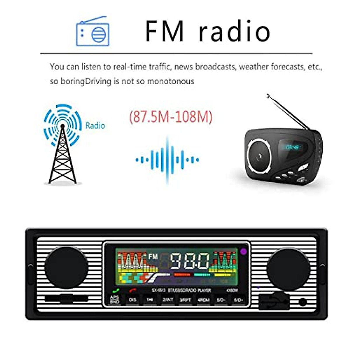 BOOMBOOST Car Stereo with Bluetooth, Car Radio with USB/SD/AUX Port, Car Audio FM Radio, Digital MP3 Player, Handsfree Calling with Wireless Remote Control