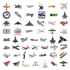 50pcs Airplane Stickers for Kids Scrapbook, Cute Aircraft Stickers Decals for Water Bottles, Transportation Stickers for Skateboard Helmet Luggage Bumper Laptop Bike Notebook