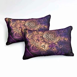 Abojoy Bohemian Duvet Cover Set, Purple Boho Chic Mandala Hippie Indian Galaxy Medallion Ethnic Floral Printed Bedding Soft Microfiber Quilt Duvet Cover with Zipper Closure(Queen, 3pc)