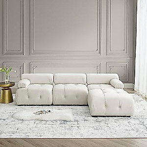 ERYE Cute Sectional DIY Combination Modern Convertible Modular Sofa & Couch Cloud Deep Seater Sofá, 93", Beige Velvet Button Tufted