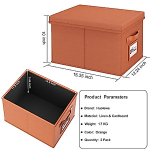 Huolewa Upgraded File Organizer Boxes Set of 2, File Boxes with Lids, Linen Hanging File Organizer Boxes for Document Letter/Legal File Folder Storage, Small Filing Boxes Cabinets for Office/Home
