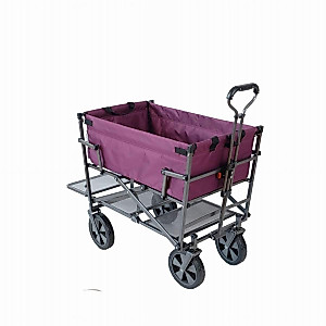 Mac Sports Double Decker Heavy Duty Steel Frame Collapsible Outdoor Utility Garden Cart Wagon with Lower Storage Shelf and 150 Pound Capacity, Purple