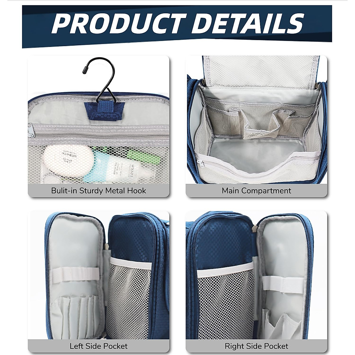 Buruis Large Capacity Toiletry Bag for Women and Men, Hanging Toiletry Organizer Cosmetics Makeup Bag, Water-resistant Dopp kit Shaving Bag for Full Sized Toiletries, Travel Essentials (Blue)