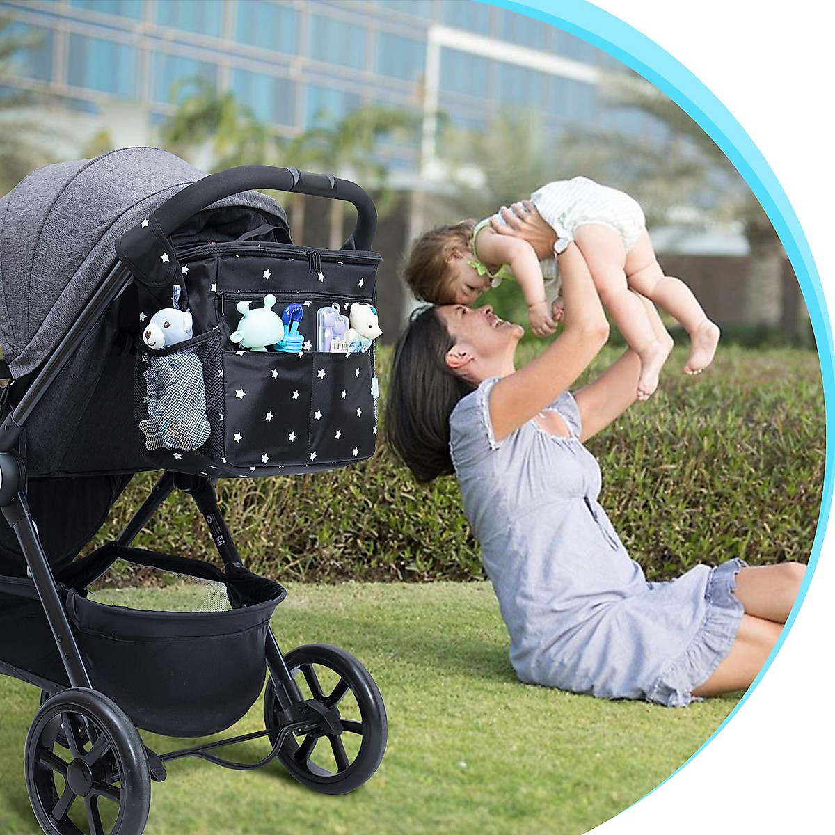 Orzbow XL Stroller Organizer With Diaper Changing Pad, Waterproof Large Baby Diaper Bag, Stroller Caddy Organizer with Cup Holder & Shoulder Strap Used As Mom Handbag & Shoulder Bags & Backpack (Grey)