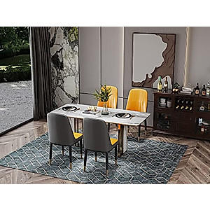 Pvillez PU Leather Dining Chairs Set of 4, Modern Kitchen Chairs with Iron Metal Gold Plated Legs, Comfy Upholstered Armless Side Chair Accent Chair for Dining Room Kitchen Living Room (Orange)