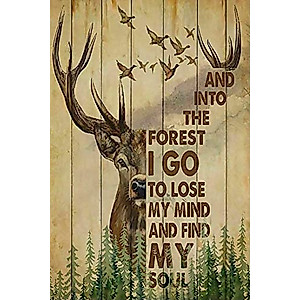 Hunting Deer And Duck And Into The Forest I Go Art Metal Wall Plaque Decor Indoor Outdoor Wall Panel Home Retro Decoration Tin Sign Vintage Mural 5.5x8 Inch For Housewarming Halloween