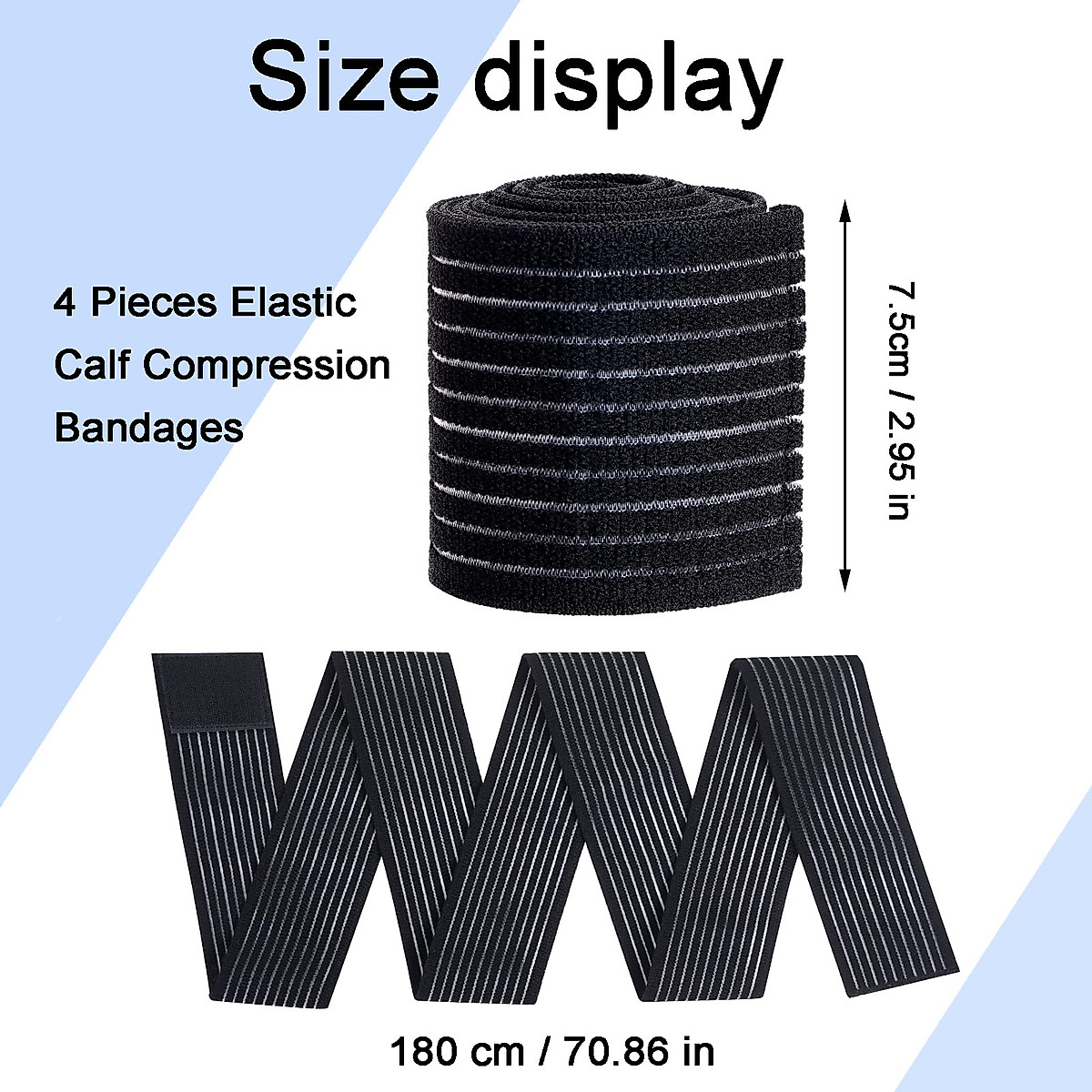 Rbenxia 4 Pieces of Black Elastic Calf Compression Bandage Adjustable Leg Compression Sleeve Knee Wraps Brace Support Bands for Stabilising Ligament, Joint Pain, Sport (180 cm)