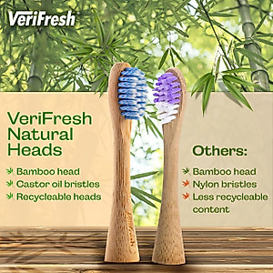 VeriFresh Sonic Bamboo Toothbrush - Biodegradeable Bamboo Heads with Castor Oil bristles - Includes 2 Brush Heads