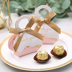 DORIS HOME 50 pcs Birthday Wedding Party Favor Boxes,Pink 2.5 * 1.37 * 3 inch Wedding Gift Bags Chocolate Candy and Gift Boxes Bridal Shower Party Paper Gift Boxes with Ribbons