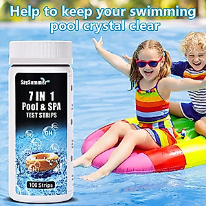 Pool Test Strips 7 in 1, 100 ct Spa Test Strips for Hot Tub Water, Pool Test Strips for Inground Pool, Testing Hardness, Free Chlorine, Bromine, Total Chlorine, Cyanuric Acid, Total Alkalinity, pH