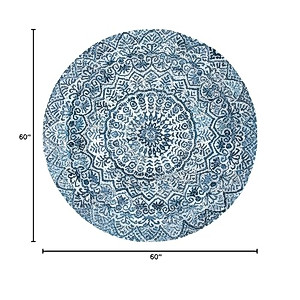 SAFAVIEH Marquee Collection 6' Round Blue/Grey MRQ110N Handmade Mandala Medallion Wool Living Room Dining Bedroom Foyer Area Rug