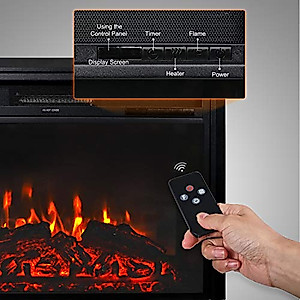 28 Inch Electric Fireplace Inserts Heat Adjustable in-Wall Recessed Fireplace Heater with Realistic Flame, Remote Control