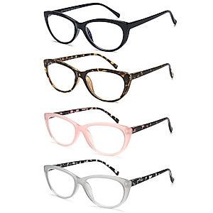 EYEURL 4 Pack Cat Eye Reading Glasses for Women, Blue Light Blocking Readers Lightweight Spring Hinge Anti Eyestrain UV Fashion Eyeglasses +1.50
