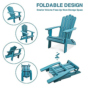 ACUEL Folding Adirondack Chair, Poly Lumber Fire Pit Chair, Durable All-Weather Patio Chairs for Garden, 350 Lbs Support Oversized Adirondack Chair(Blue, 1 pc)