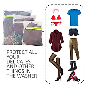 Cosmiic Greens 3 Pcs (S1/M1/L1) Mesh Laundry Washing Bags with Premium Rust Free Zipper, Storage Bag, Store Dirty Clothes, Washing Bags, Blouse, Bra, Hosiery, Lingerie, Stocking, Jeans (Polyester)