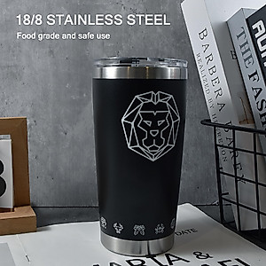 sweet grain 20oz Coffee Tumbler - Stainless Steel Double Wall Insulated Constellation Tumbler with Lid and Straw, Personalized Zodiac Gifts for Birthday/Bachelor Party - Leo