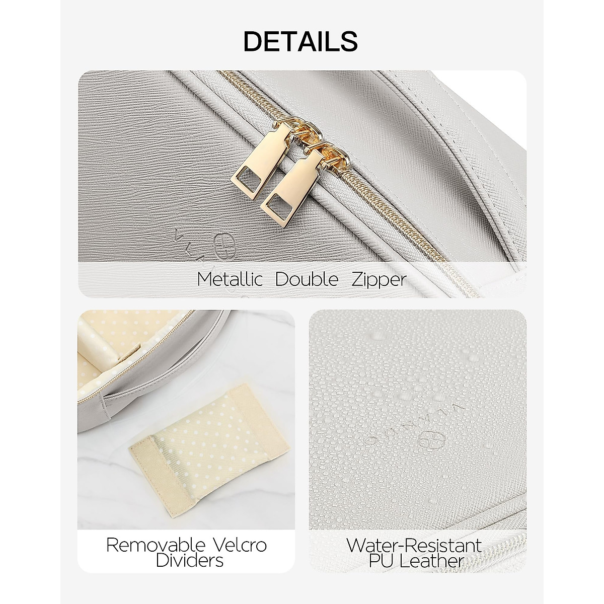 Vlando Travel Makeup Cosmetic Case Organizer Portable Storage Bag with Adjustable Dividers for Cosmetics Makeup brushes, girls, women, friends.（gray）