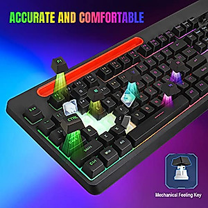 Snpurdiri Wireless Gaming Keyboard and Mouse Combo, True RGB Rechargeable Full Size Anti-ghosting Keyboard with Tablet/Phone Bracket, RGB Mouse,Long Battery Life for Gaming, Office