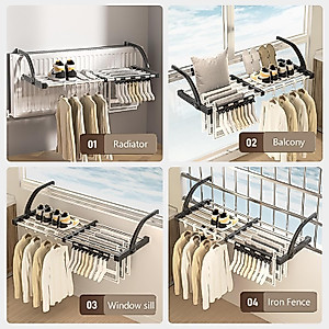 Abizarch Portable Clothes Drying Rack for Balcony,29"x13" Foldable Railings Windowsill, Retractable Radiator Clothes Airer,Folding Towel Rack Indoor Outdoor Travel RV Laundry Rack with Clips